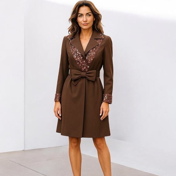 Vintage | Dresses | Vintage Groovy Chocolate Brown 6s Glam Beaded ...